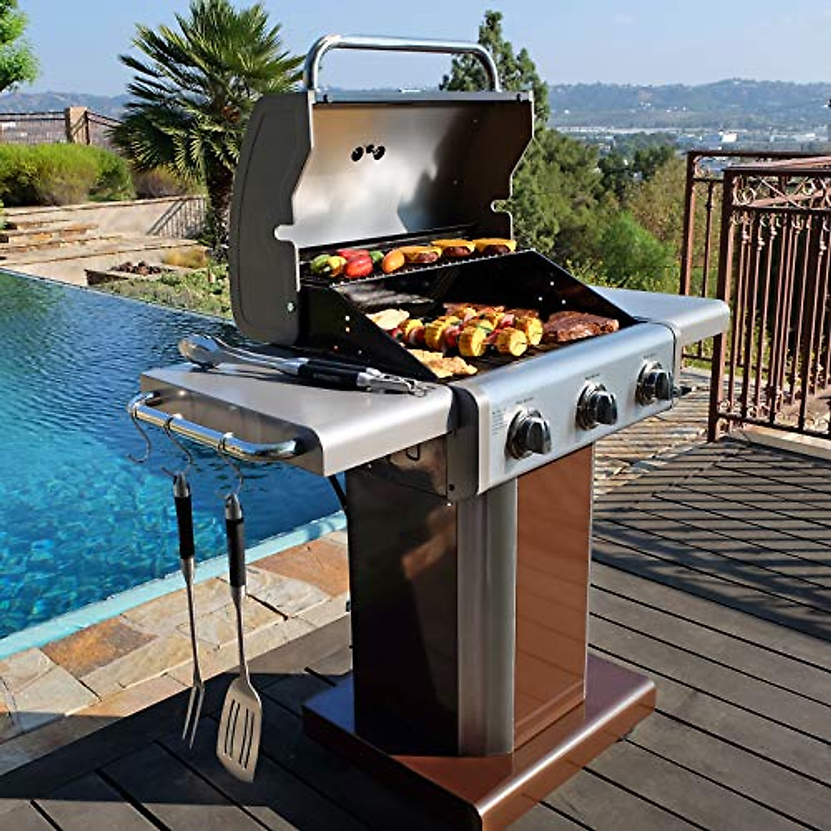 Kenmore 3-Burner Outdoor BBQ Grill | Liquid Propane Barbecue Gas Grill, PG-A4030400LD-MO, Pedestal Grill & Grill Cover for Outdoor Grill, 56 Inch, Waterproof, Weather- UV- and Fade-Resistant