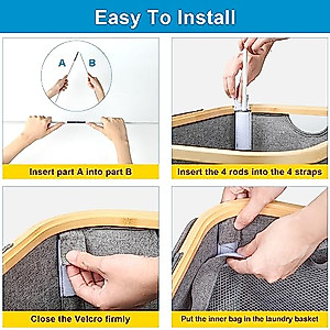 Laundry Hamper, Zekeson 100L Collapsible Laundry Basket with Lid and Handle, Clothes Basket Organizer with 2 Removable Inner Bags for Storage in Bedroom Bathroom Children's Room (Gray)