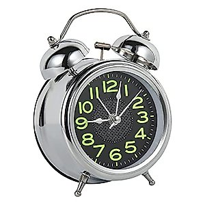 GaRcan Alarm Clock, Alarm Clock Vintage Retro Silent Pointer Clocks Round Number Dual Bell Loud Alarm Clock Bedside Night Light Home Decors