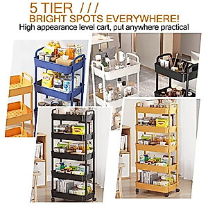 5-Tier Rolling Cart, with 360° Rolling Lockable Wheels and Handle, Multipurpose Utility Cart, Multifunctional Detachable Utility Storage Cart for Kitchen Living Room Office-Black