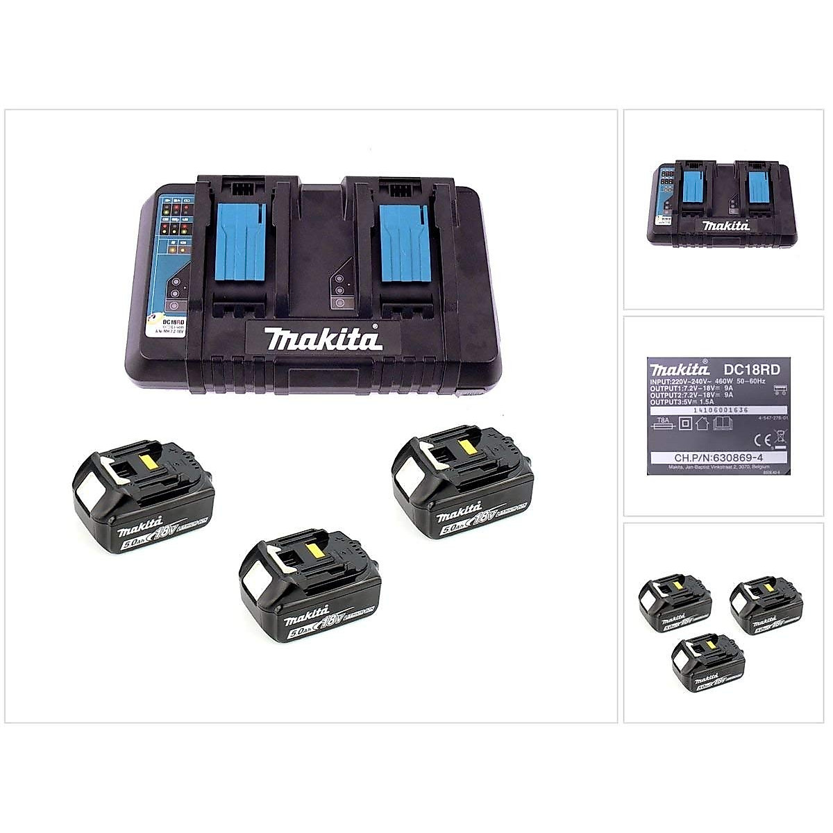 Makita - Power supply kit, DC18RD dual charger, 3 x 18V-5Ah batteries, 198458-6