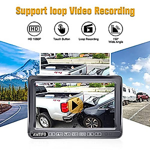 AMTIFO RV Backup Camera Wireless HD 1080P 8 Inch Touch Key Monitor Trailer Rear View System for Truck 5th Wheel Camper Reverse Cam DVR Split Screen 4 Channels Compatible with Furrion Pre-Wired RVs A5