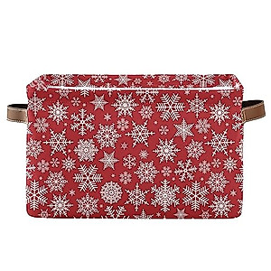 Bolaz Foldable Storage Basket, Cube Organizer Bins Christmas Pattern with White Snowflakes on Red Background Bag Dual Handles for Closet Shelf Christmas 3 one size x1 (g287633336p505c540s1092)