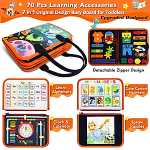 Waligoy Busy Board, Toddlers Montessori Toys for 2 Year Old, Sensory Activity Educational Board for Fine Motor Skills Quiet Book Travel Toys for Airplane Car,Gifts for 1 2 3 4 Age Boys Girls