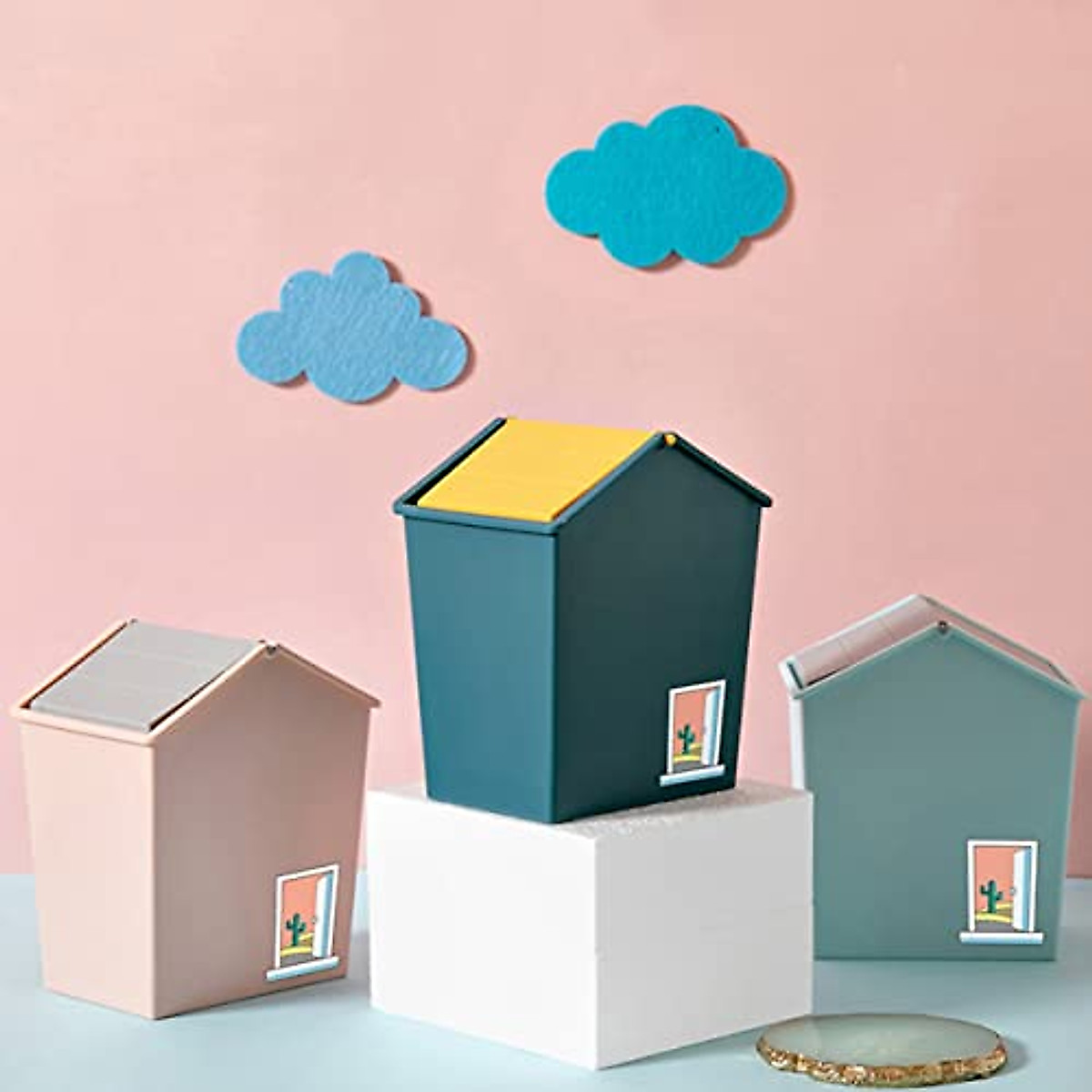 Cabilock 4pcs Desktop Trash can Small Rubbish can Waste Bin Rubbish Storage can Rubbish Container Cute Trash can Work Desk Decor car bin Waste Paper Bucket Office Waste Paper bin with Cover