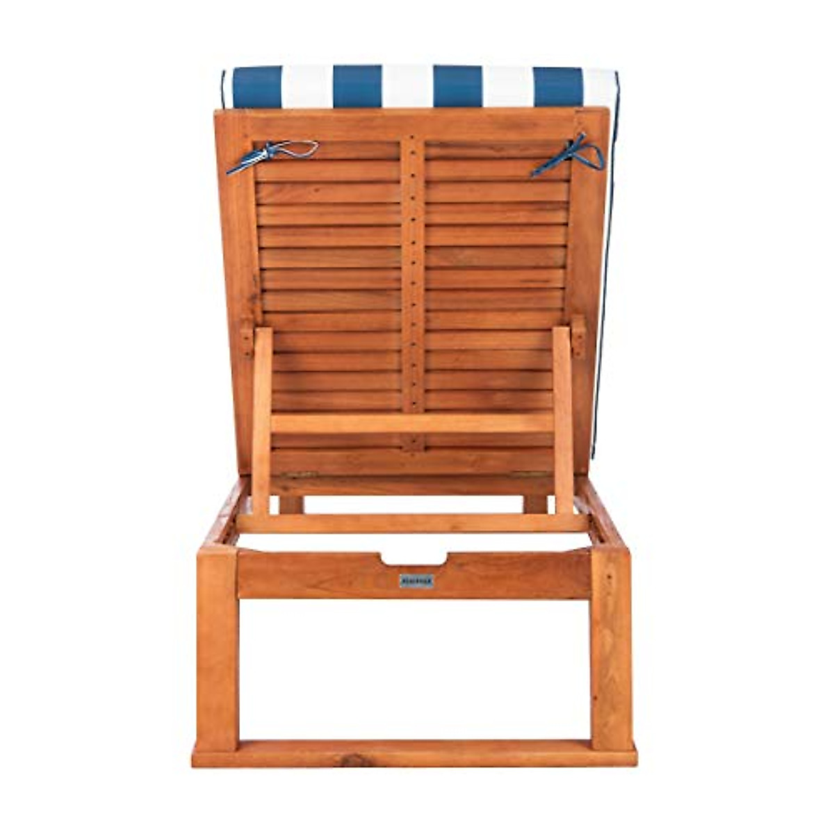 SAFAVIEH Outdoor Collection Solano Natural Wood/ Navy Stripe Cushion Patio Backyard Chaise Lounger Chair