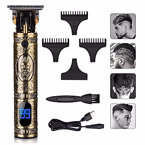 ROCKUBOT Professional Cordless Hair Clippers for Men,Hair Trimmer for Men Professional,Beard Trimmer for Men Zero Gapped Trimmers T Blade Trimmer Hair Cutting Kit Rechargeable LED Display