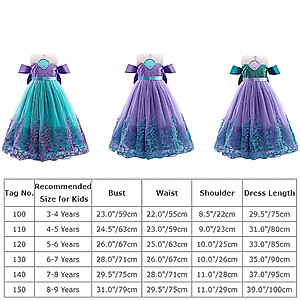 Princess Ariel Costume Little Girls Mermaid Dress Up with Tiara and Wand for Kids Party Purple02 6-7 Years
