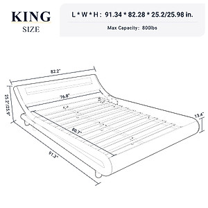 Allewie King Size LED Platform Bed Frame with Adjustable Headboard/No Box Spring Need/Easy Assembly/Faux Leather in White and Black