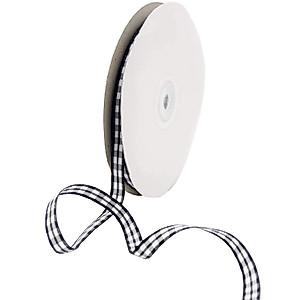 Alpurple 50 Yard Large Buffalo Check Ribbon -3/8 Inch Black and White Gingham Ribbon- Plaid Ribbon, Lumberjack Ribbon for Lumberjack Party Supplies and Christmas, Valentine's DIY Craft (Black-3/8)