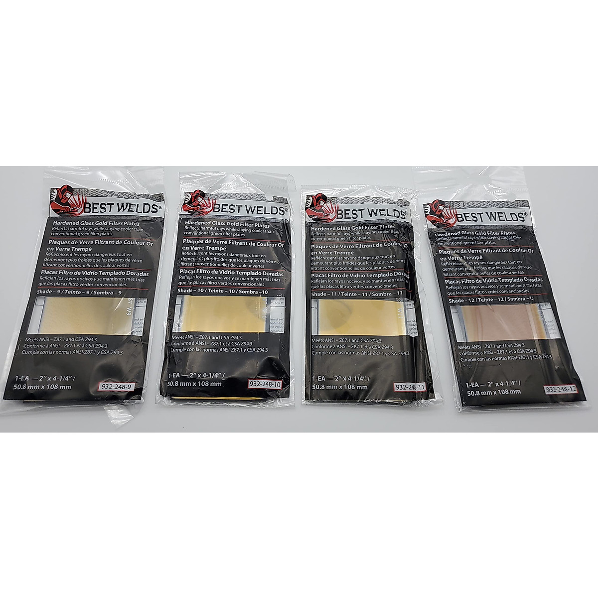 Best Welds Hardened Glass Gold Replacement Welding Lens – Advanced Passive Filter Plate 2" x 4-1/4" – Shade 9, 10, 11 & 12