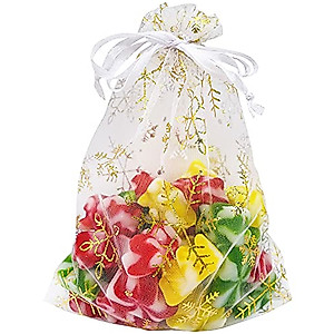 Jexila 100PCS Christmas Organza Bag 5''X7'' Snowflake Christmas Small Mesh Drawstring Gift Bags Christmas Party Favor Goodie Candy Treat Bags