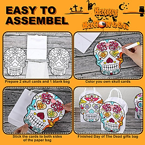 Humyoun 24 Sets Color Your Own Sugar Skull Treat Bags DIY Dia De Muertos Paper Bags Make Your Own Day of the Dead Gift Bags Sugar Skull Treat Bag for Day of the Dead Crafts Dia De Muertos Party Favors