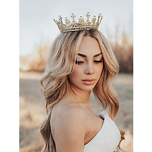 SWEETV Gold Queen Crown for Women, Wedding Crown, Brithday Crown Cake Topper, Costume Party Halloween Accessories