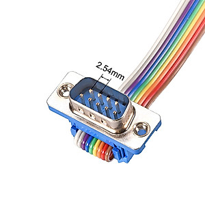 uxcell IDC Rainbow Wire Flat Ribbon Cable DB9 Male to DB9 Female Connector 2.54mm Pitch 11.8inch Length