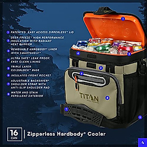 Arctic Zone Titan Deep Freeze Cooler - 16 Can Zipperless Hardbody Cooler - Deep Freeze Insulation, HardBody Liner, and SmartShelf