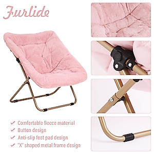Furlide Dorm Chair, Comfy Bedroom Chairs, Oversized Folding Faux Fur Chair, Foldable Metal Frame Chair for Bedroom, Living Room, Balcony (Pink)