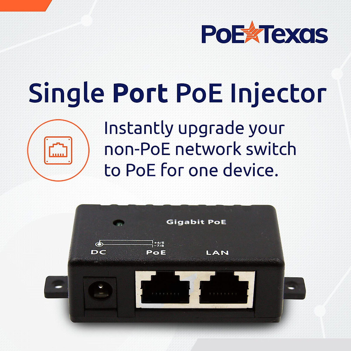 Poe Texas PoE Injector - Single Port Power Over Ethernet Passive PoE Adapter - 10/100/1000 Gigabit Data Accepts 12v to 56v DC - Plug & Play Home Office VoIP Phone WiFi AP - Power Supply Not Included