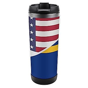 U.S.A. and Nauru Flags Travel Coffee Mug Reusable Insulated Drinking Cup with Lid for Home Outdoor Works 13 Oz