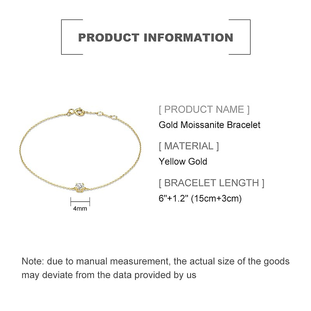 14K Gold Moissanite Bracelet for Women,Dainty Adjustable Extension Chain Bracelet with Diamond,Fashion Jewelry Gifts for Her (Yellow Gold, 14K Gold)