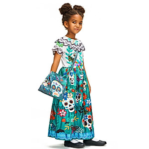 IKALI Girls Princess Costume Day of the Dead Skeleton Halloween Fancy Dress, Kids Toddlers Pretend Play Dress-Up Outfit Role Play Set