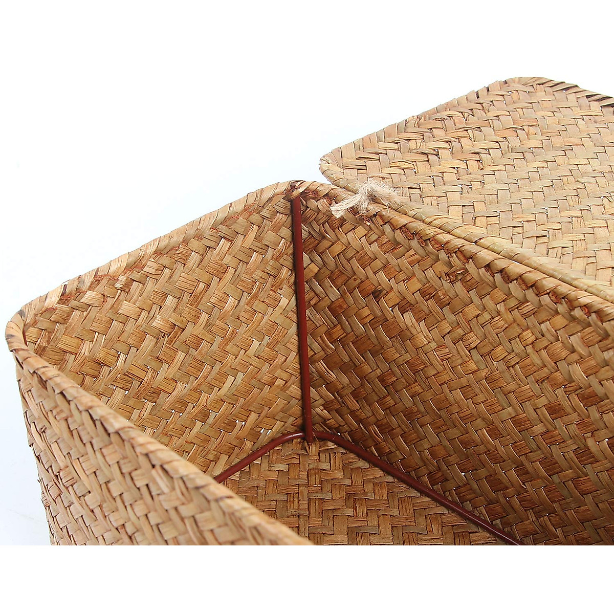FEILANDUO Wicker Shelf Baskets with Lids, Seagrass Storage Baskets Bins Rectangular Woven Baskets Boxes for Organizing Home Decor Set of 3