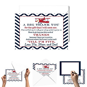 Paper Clever Party 25 Airplane Baby Thank You Cards Pack – Boys Baby Shower Notes with Envelopes, Prefilled Message, Customizable Blank Stationery, Adventure Theme, New Parents Gift Ideas