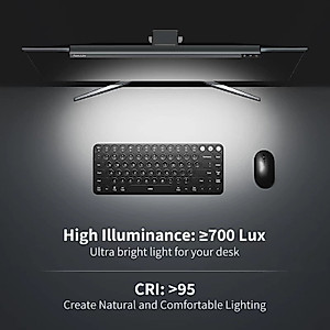 Funlicht Monitor Light Bar, Computer Monitor Lamp for Eye Caring LED Dimmable Screen Light Bar, Touch Control USB Powered Screenbar for Desk/Office/Home/Game, Silver Gray