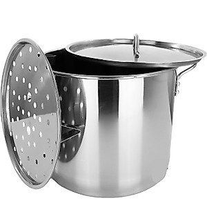 Stock Pot Stainless Steel 40QT Lid Steamer Pot Brew Vaporera Kettle Tamales New 10Ga