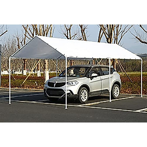 10x20 Carports Heavy Duty Car Port Waterproof Car Tent Metal Carport Party Tent with 6 Steel Legs,White
