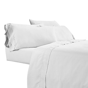 Benjara Bed Myla 4 Piece Full Size Sheet Set, Stitched, Elastic, Silky White Microfiber