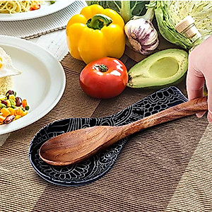 Ceramic Spoon Rests for Kitchen, Spoon Rest for Stove Top Countertop Utensil Rest Ladle Spoon Holder, Black