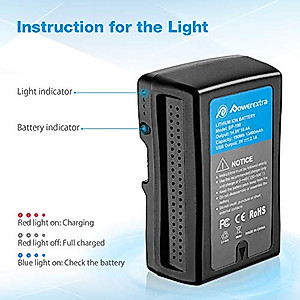 Powerextra 190Wh (13400mAh) V Mount V-Lock Battery with D-tap Output Cable and D-Tap Charger Compatible Video Camera Camcorder Broadcast LED Light