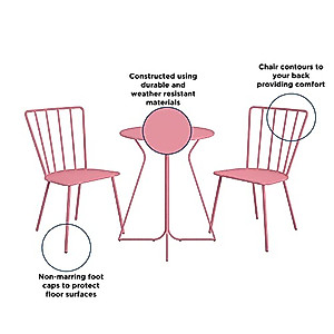 Novogratz Poolside Gossip Collection, Heidi Outdoor/Indoor Bistro Set, 3 Piece, Pink