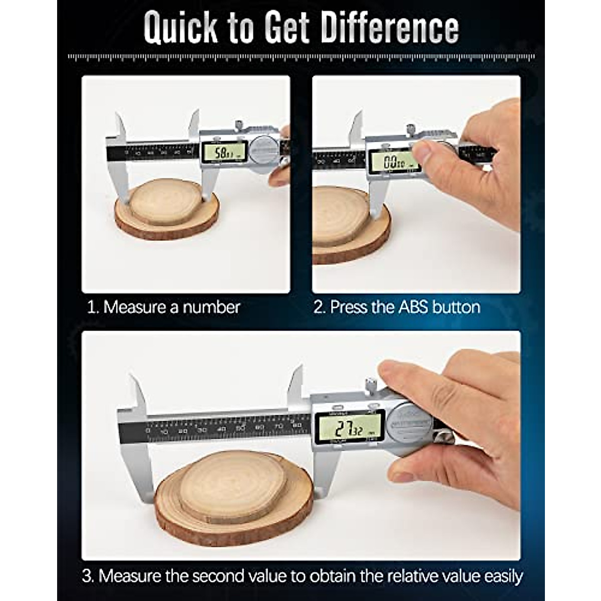 Housolution Digital Caliper, (ABS) Absolute Scale Caliper 6", IP54 Electronic Measuring Tool, Inch/MM/Fraction, Auto-Off LCD Stainless Steel Waterproof Micrometer Vernier Caliper, with Feeler Gauges