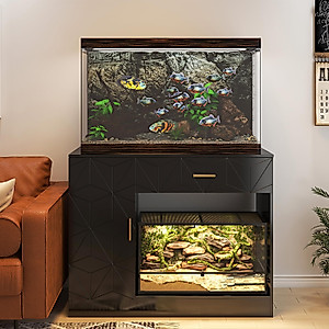 Saudism 40 Gallon Fish Tank Stand, 29 -50 Gallon Aquarium Stand, Black Tank Stand, Fish Tank Table with Drawer and Cabinet, Sturdy and Durable