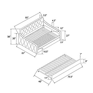 Novogratz Vintage Upholstered Full Twin Trundle Set, Grey Daybed, Gray Velvet