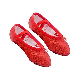 1 Pair Canvas Dance Shoes Shiny Yoga Shoe Full Sole Yoga Shoes Girl Ballet Flats Shoes Kids Glitter Gym Shoes Yoga Flats Sneaker Slippers Dancing Shoes Soles Toddler Foldable Red