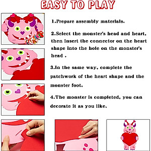 Haooryx 33Pcs Valentines Heart Monster Felt Craft Kit, DIY Monster Felt Hanging Decorations with Detachable Ornaments, Valentines Party Home Wall Door Decor Hanging Ornaments Kids Present Art Craft