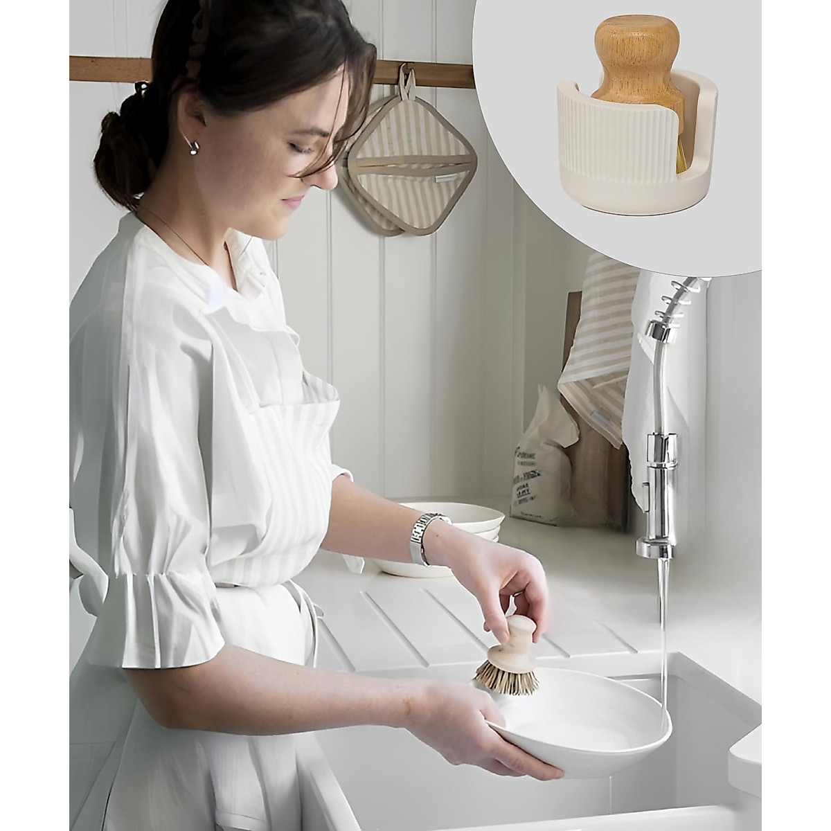 BekPooQ Ultra Absorbent Stone Sponge Holder for Kitchen Sink, 1 Slot Diatomite Kitchen Sink Sponge Holder, Quick Dry Kitchen Sponge Holder for Sink, Diatomaceous Earth Dish Sponge Holder, Small, White