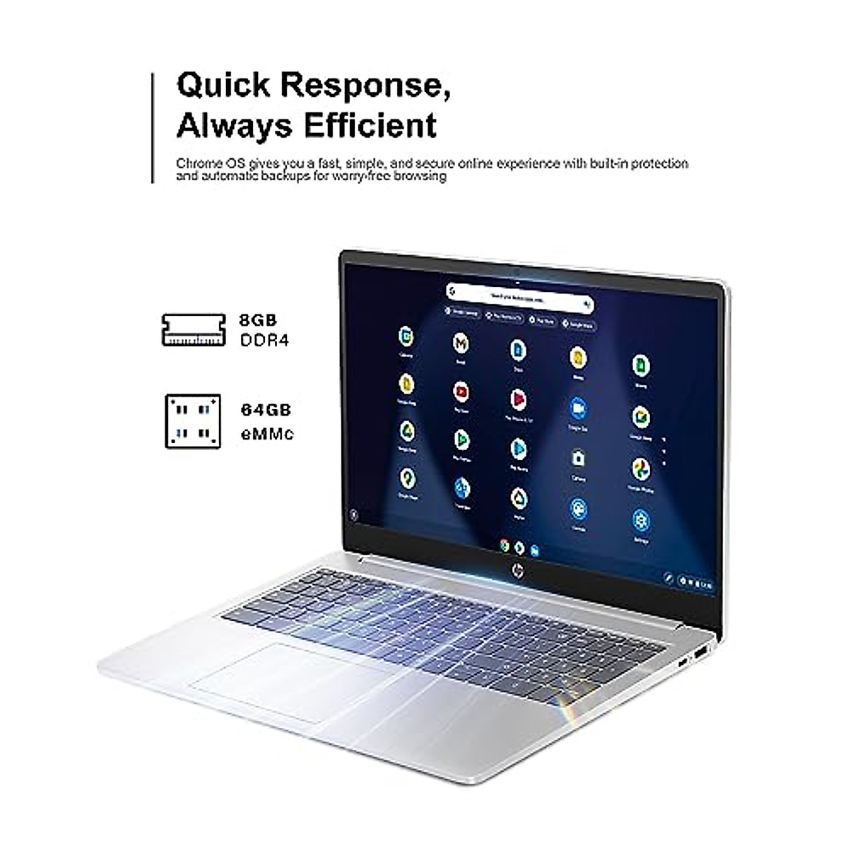 HP 2023 Newest Chromebook Laptop Student Business, 15.6" HD Display, 8GB RAM, 192GB Storage (64GB eMMC+128GB MSD Card), Quad-Core Intel Processor N200, Long Battery, Chrome OS, Bundle with JAWFOAL