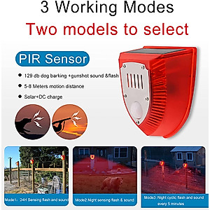 2Pack Solar Security Light Alarm,WONFAST Waterproof PIR 6LED Motion Sensor Flashing Light,129dB Gunshot Sounds & Dog Barking Sound Warning Strobe Night Lamp for Outdoor Farm Barn Villa Yard