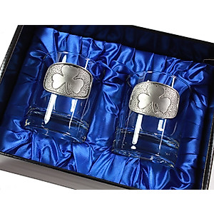 Shamrock Irish Whiskey Glasses Pewter Set of Two Made in Ireland