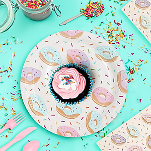 Juvale 144 Piece Donut Grow Up Party Supplies - Serves 24 Sprinkle Paper Plates, Napkins, Cups and Cutlery for Two Sweet Birthday Decorations