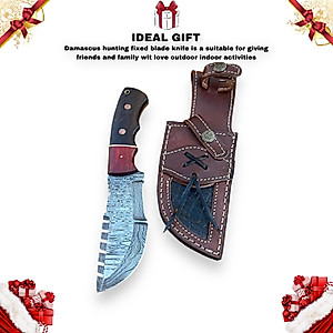 Handmade Tracker Knife Damascus Knife for Hunting Camping - 10 Inch Damascus Steel Hunting Tracker Knife with Horizontal Carry Sheath - Fixed Blade Survival tactical full tang Bushcraft Knife (Wenge & Padauk)