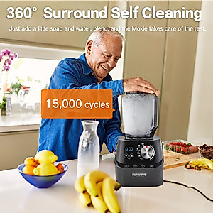 NuWave Moxie Commercial Blender, Vacuum Smoothie Blender with 2.5HP Motor, Professional Grade, Self-Cleaning - 6 presets & 10 Speed Settings for Shakes, Smoothies, Nut Butters, Crushed Ice,Black, Grey
