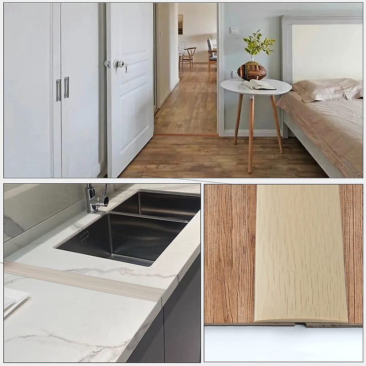 Floor Transition Strip 2" Self Adhesive Flat Vinyl Flooring Transitions Strip with Strong Backing Wood Grain (5cm, 10FT, Maple Wood Grain)