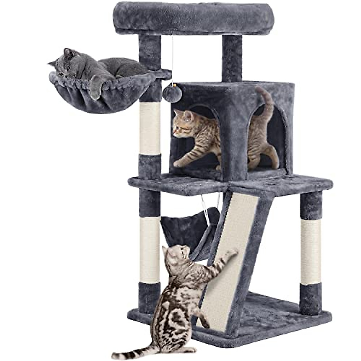 Yaheetech Cat Tree Cat Tower, 40-Inch Cat Condo with Oversized Soft Platform, Scratching Board, Basket and Hammock, Cat Furniture for Kittens Cats Pets, Dark Gray