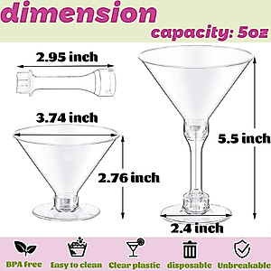 NDSWKR 60 Pcs Disposable Martini Glasses, 5 Oz Tall Martini Plastic Cups, Unbreakable Appetizer Dessert Cups for Wine, Champagne, Margarita, Ice Cream, Parfait, Party, Wedding, Birthday, Bar