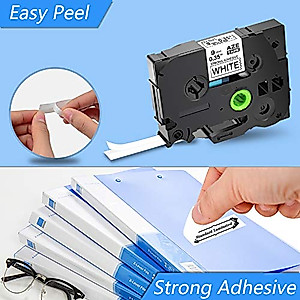 GREENCYCLE Extra Strength Adhesive Black on White Label Tape Compatible for Brother TZE-S221 TZS221 AZES221 0.35 Inch 9mm for PT-E550W PT2430PC 1890C PT-D210 PTP300BT PT-1010 PTH100 PTH110 D200-5 Pack